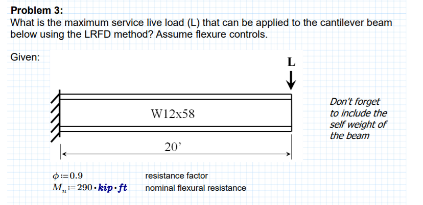 Solved Problem 3: What is the maximum service live load (L) | Chegg.com