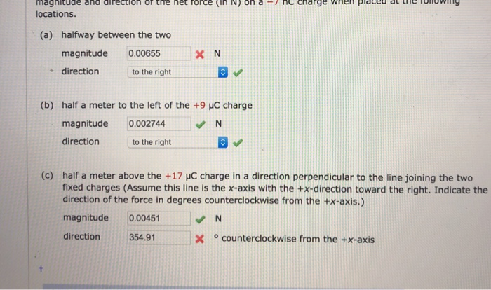 Solved The directions are: Two charges, +9uc and +17uc are | Chegg.com