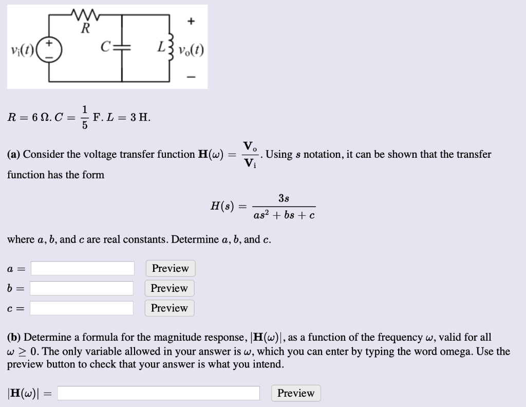 Solved OC 0 (a) Consider the voltage transfer function H(u) | Chegg.com