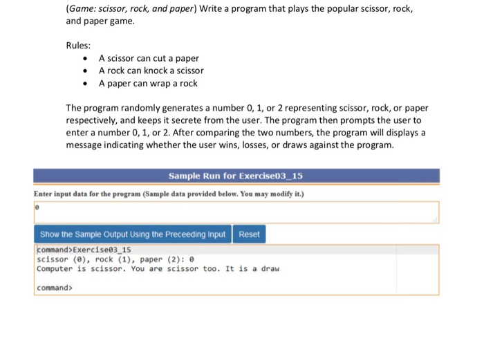 Solved (Game: scissor, rock, and paper) Write a program that | Chegg.com