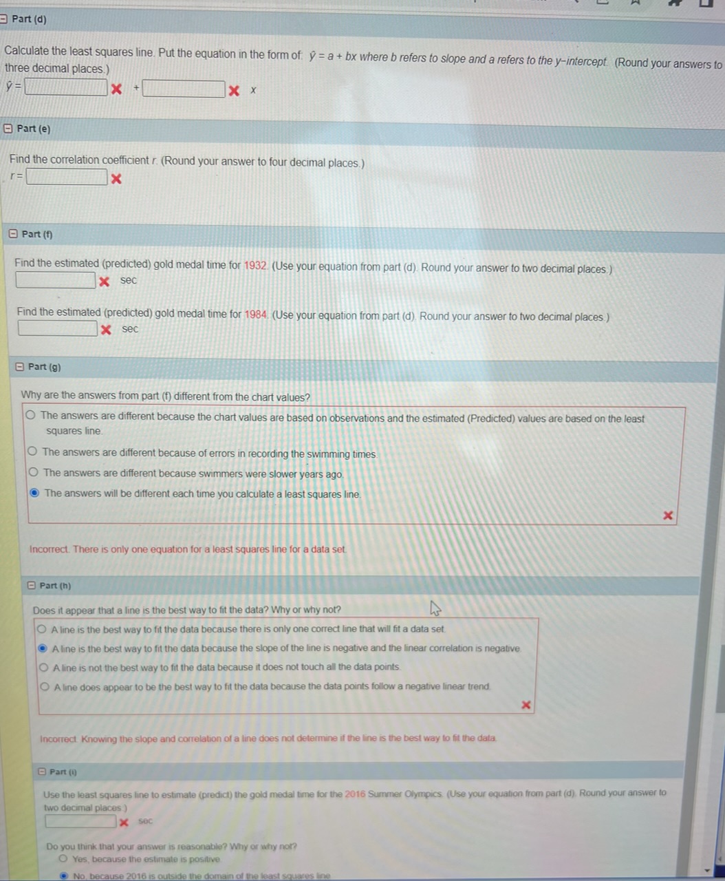 Solved Calculate the least squares line. Put the equation in | Chegg.com