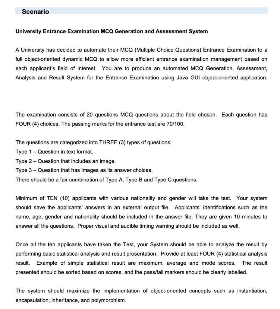 Solved Scenario University Entrance Examination MCQ | Chegg.com
