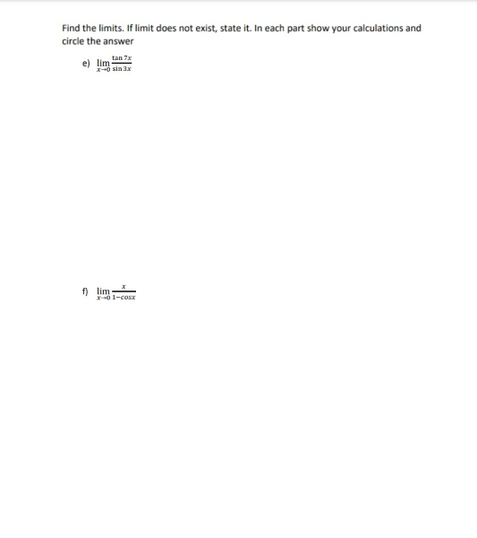 Solved Find the limits. If limit does not exist, state it. | Chegg.com