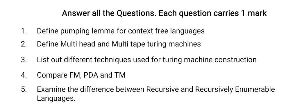 Solved Answer All The Questions Each Question Carries 1 