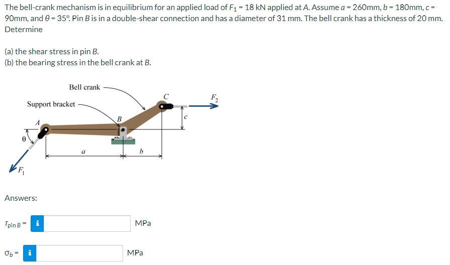 Solved The bell-crank mechanism is in equilibrium for an | Chegg.com