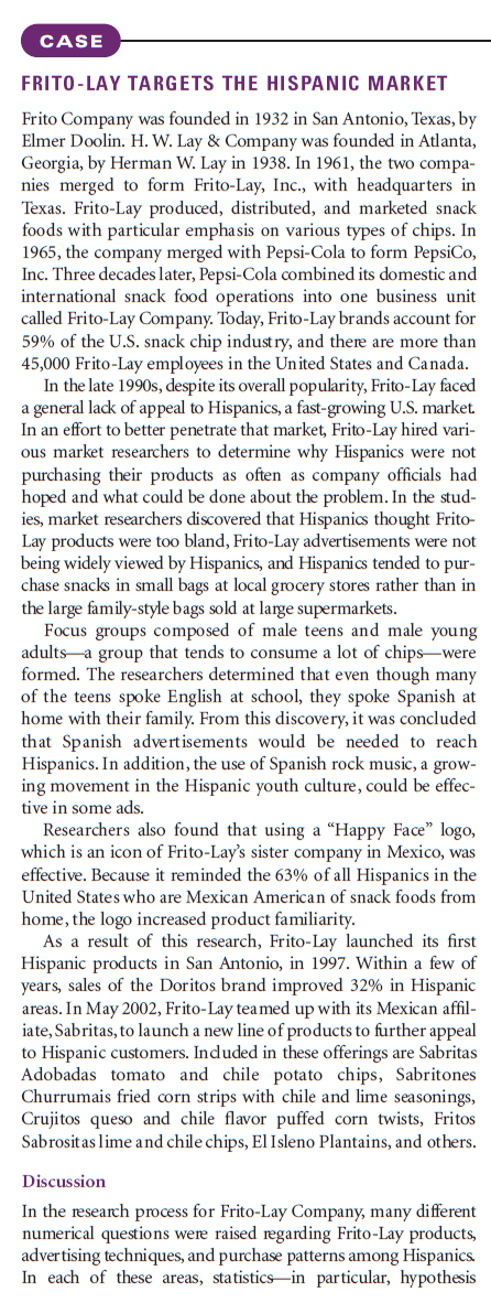 Solved CASE FRITO-LAY TARGETS THE HISPANIC MARKET Frito | Chegg.com