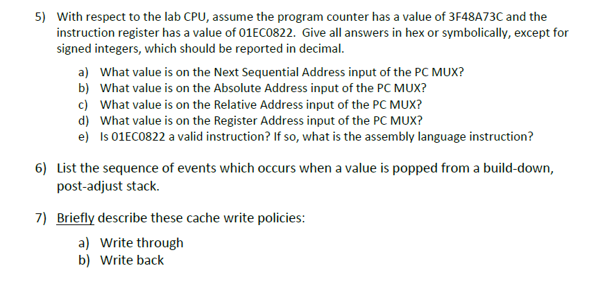 5) With respect to the lab CPU, assume the program | Chegg.com