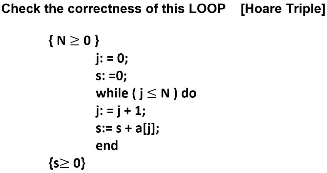 Solved Check the correctness of this LOOP [Hoare Triple] {N | Chegg.com