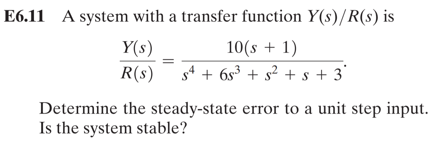 Solved E6.11 A system with a transfer function Y(s)/R(S) is | Chegg.com