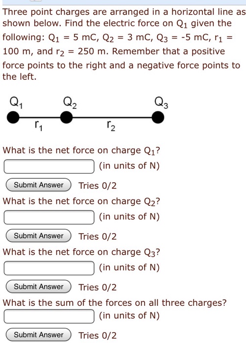 Solved Three point charges are arranged in a horizontal line | Chegg.com