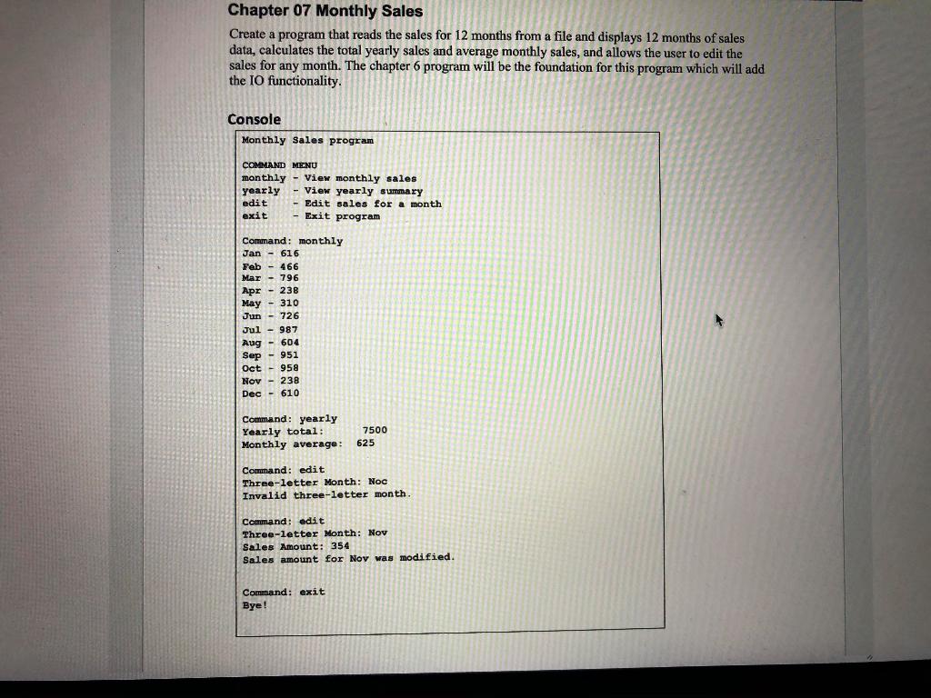 Chapter 07 Monthly Sales Create a program that reads | Chegg.com