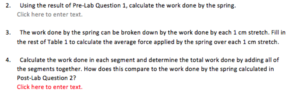 Experiment 1: Work Done by a Spring Table 1: Spring | Chegg.com