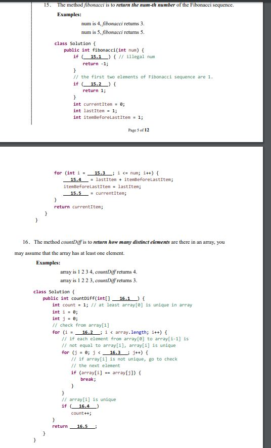 Solved 15. The method fibonacci is to return the num-th | Chegg.com