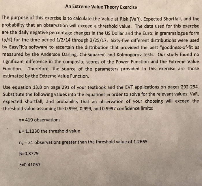 An Extreme Value Theory Exercise The purpose of this | Chegg.com