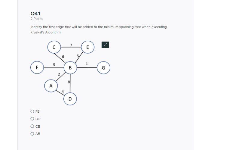 Solved Q41 2 Points Identify the first edge that will be | Chegg.com