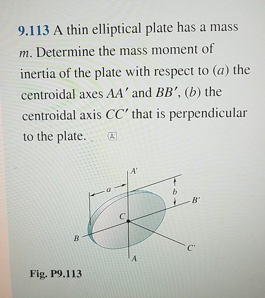 Solved 9.113 A thin elliptical plate has a mass m. Determine | Chegg.com