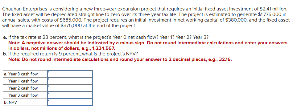 Solved Chauhan Enterprises is considering a new three-year | Chegg.com