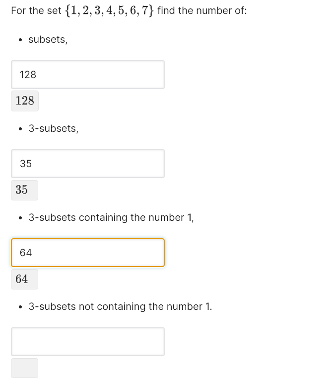 Solved For The Set {1 2 3 4 5 6 7} Find The Number Of