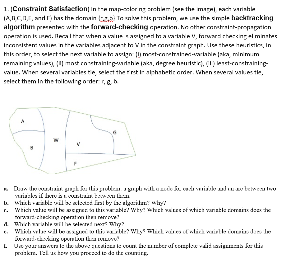 1. (Constraint Satisfaction) In the map-coloring | Chegg.com