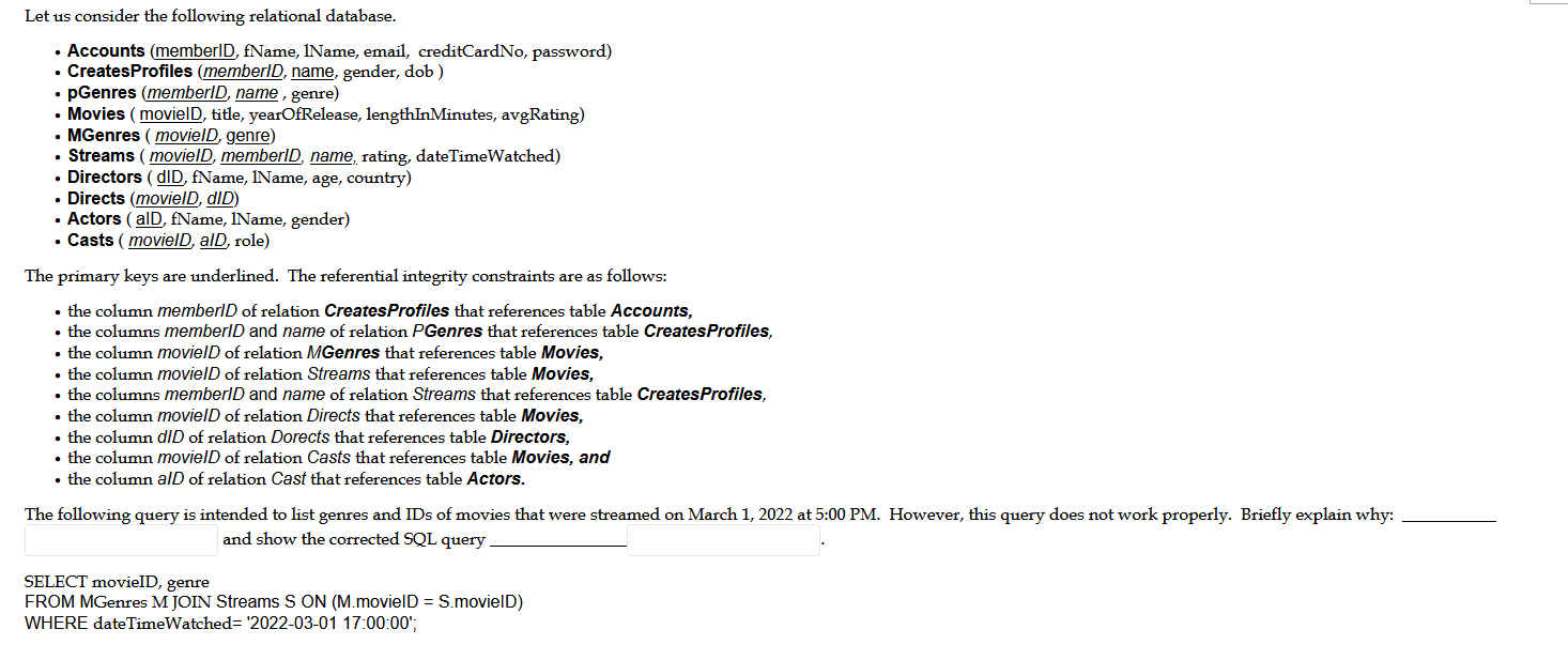 Solved Let Us Consider The Following Relational Database 7790