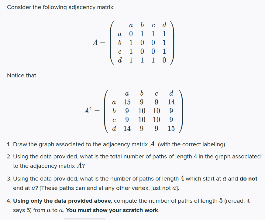 Solved Adjacency Matrices (Discrete Math) Please show | Chegg.com Solved Adjacency Matrices (Discrete Math) Please show | Chegg.com