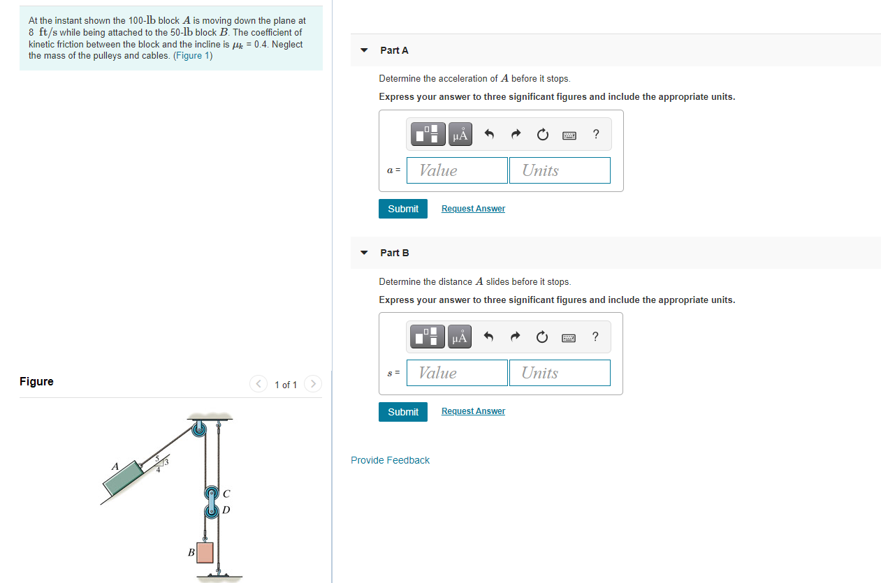 Solved At the instant shown the 100-lb block A is moving | Chegg.com