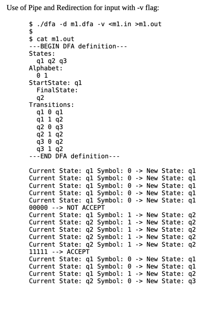 Implement a DFA simulator (in C, C++ or Python) in a | Chegg.com