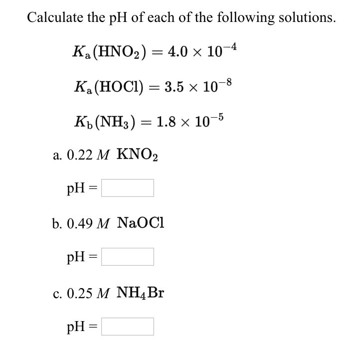 Solved Calculate the pH of each of the following solutions. | Chegg.com