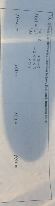 Solved 33. Given the piecewise function below, find each | Chegg.com