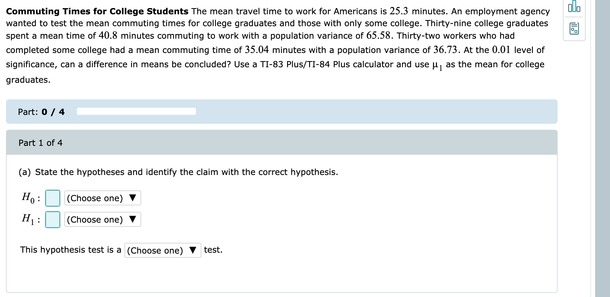 Solved n alla 5. Commuting Times for College Students The | Chegg.com