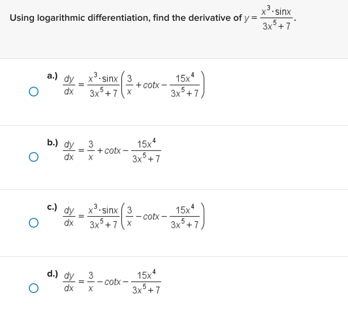 Solved Using logarithmic differentiation, find the | Chegg.com