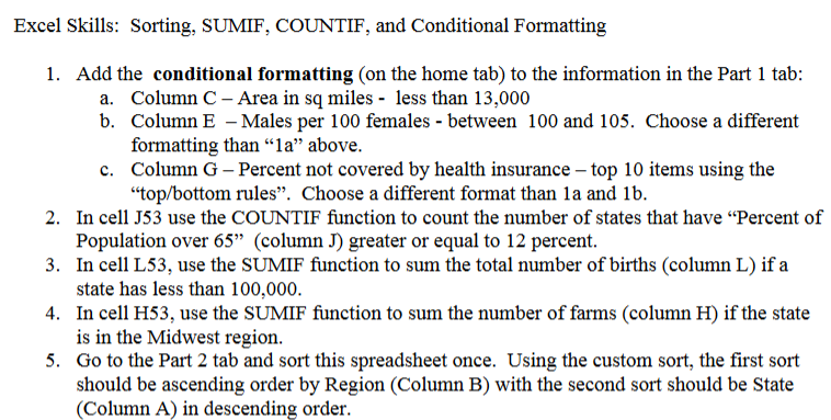 Solved Excel Skills Sorting Sumif Countif And 