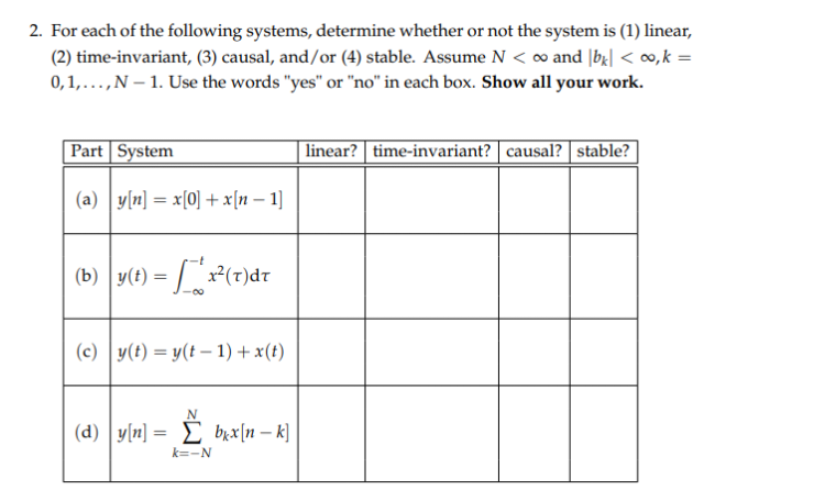 Solved 2. For each of the following systems, determine | Chegg.com