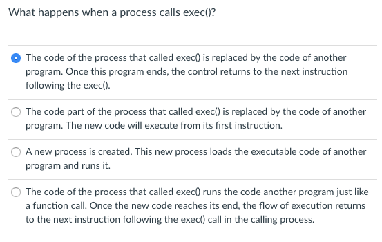 Solved What happens when a process calls exec()? The code of | Chegg.com