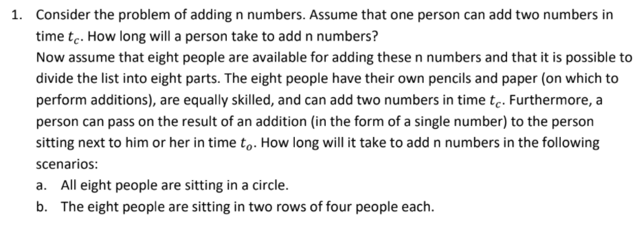 Solved 1. Consider the problem of adding n numbers. Assume | Chegg.com