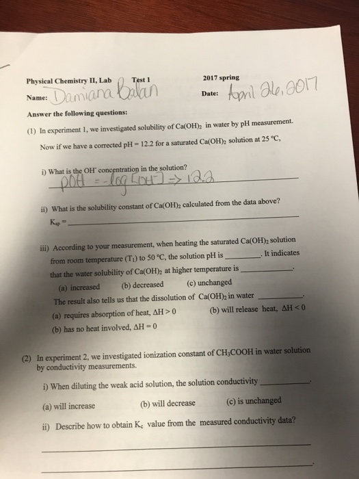 Solved We investigated solubility of Ca(OH)_2 in water by pH | Chegg.com