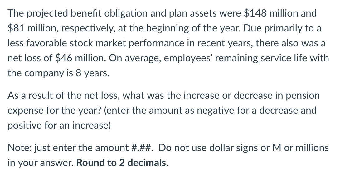 Solved The projected benefit obligation and plan assets were | Chegg.com