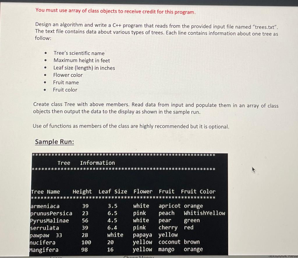 Solved Objective: You must use array of class objects to | Chegg.com