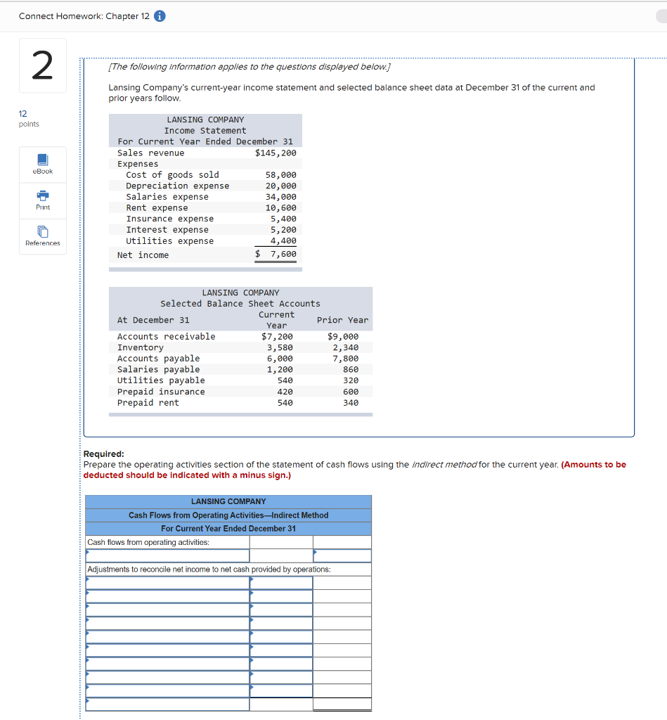 Solved Connect Homework: Chapter 12 ( The following | Chegg.com