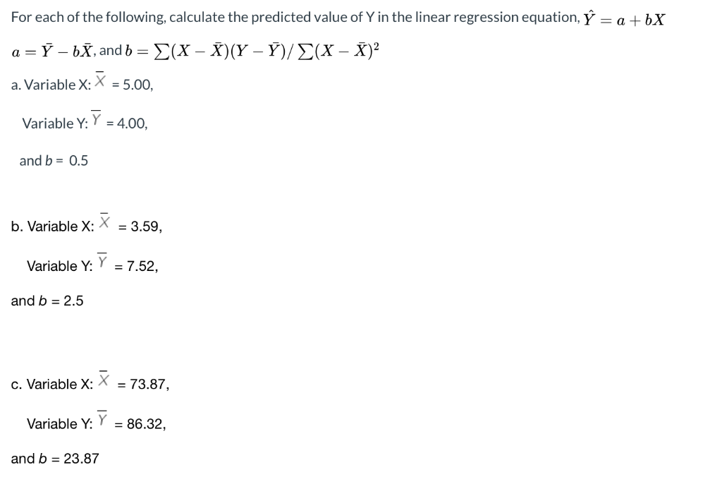 Solved For each of the following, calculate the predicted | Chegg.com