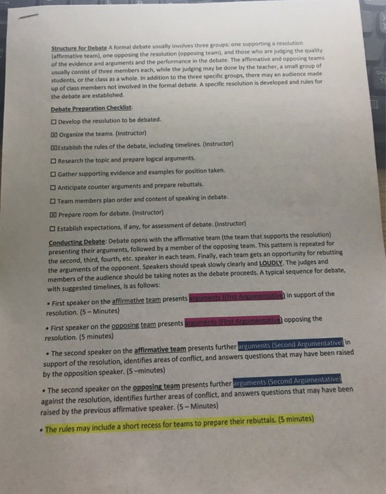 Solved Structure for Debate A formal debate usually involves | Chegg.com