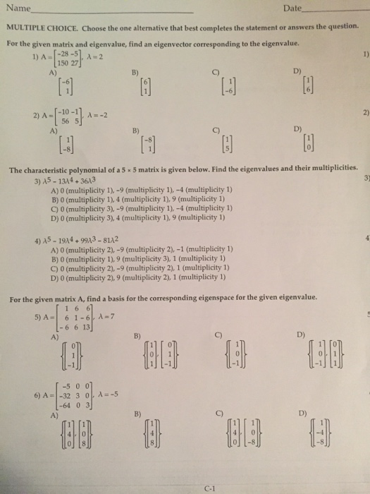 Solved Find the eigenvalues of the given matrix. 7) 7)[242] | Chegg.com