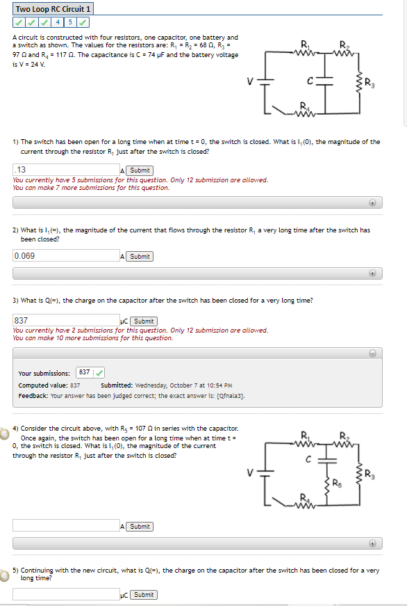 Solved Two Loop RC Circuit 1 A circuit is constructed with | Chegg.com