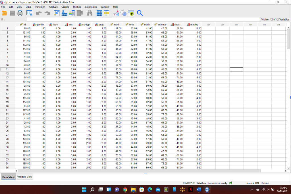 data file high school and beyond.sav. Use SPSS to | Chegg.com