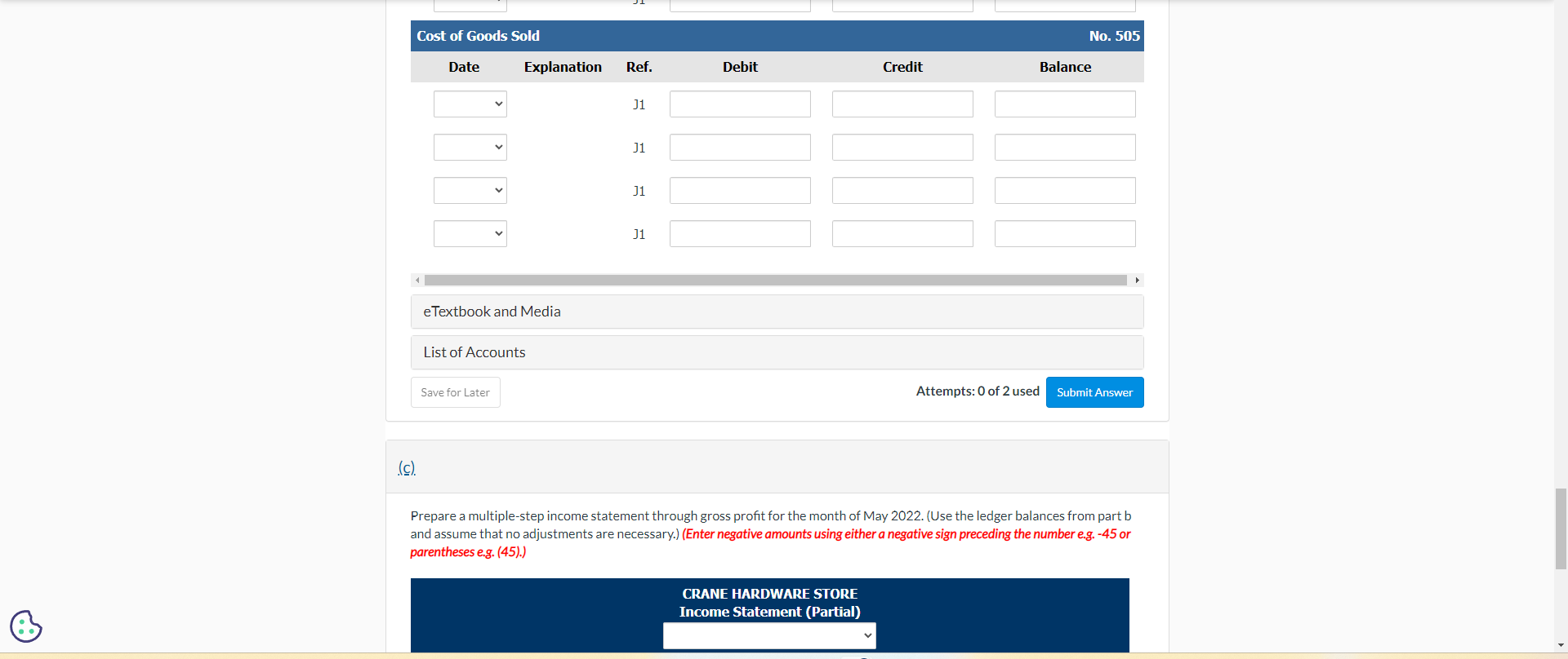 Solved Crane Hardware Store completed the following | Chegg.com