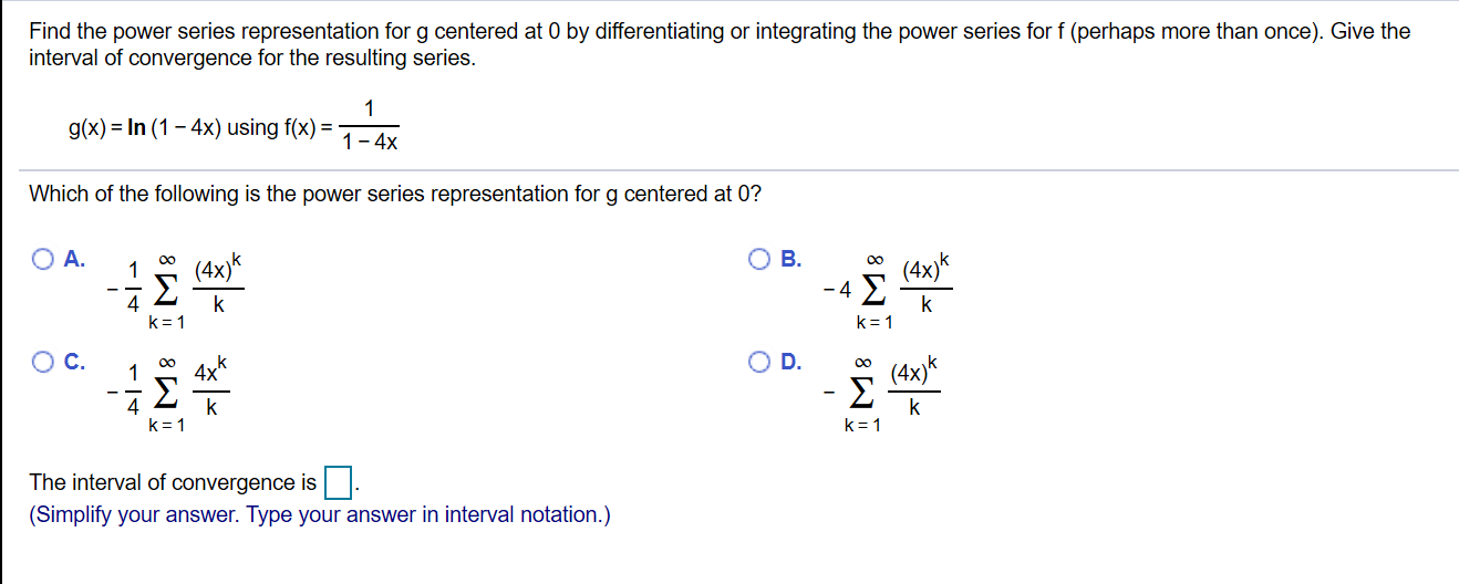 Solved Find the power series representation for g centered | Chegg.com