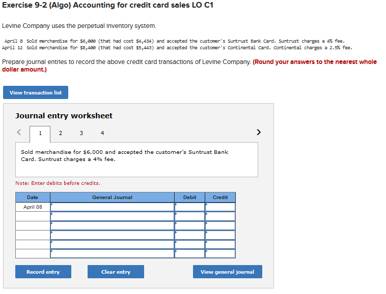 Solved Exercise 9-2 (Algo) Accounting for credit card sales | Chegg.com