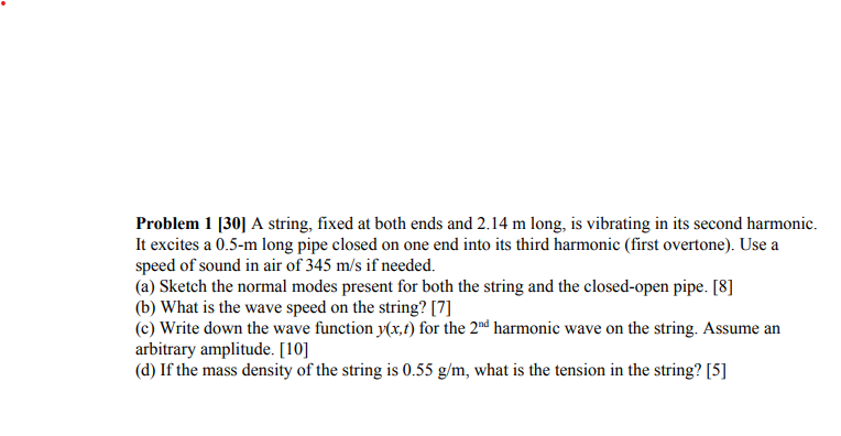 Solved Problem 1 [30] A string, fixed at both ends and 2.14 | Chegg.com