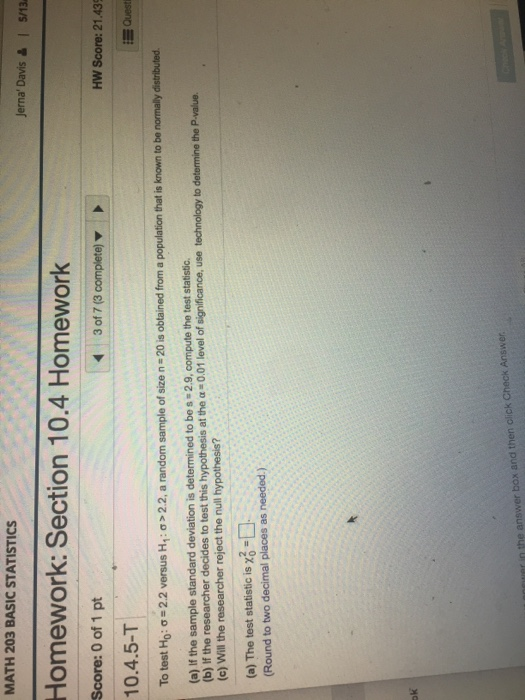 Solved MATH 203 BASIC STATISTICS Homework: Section 10.4 | Chegg.com