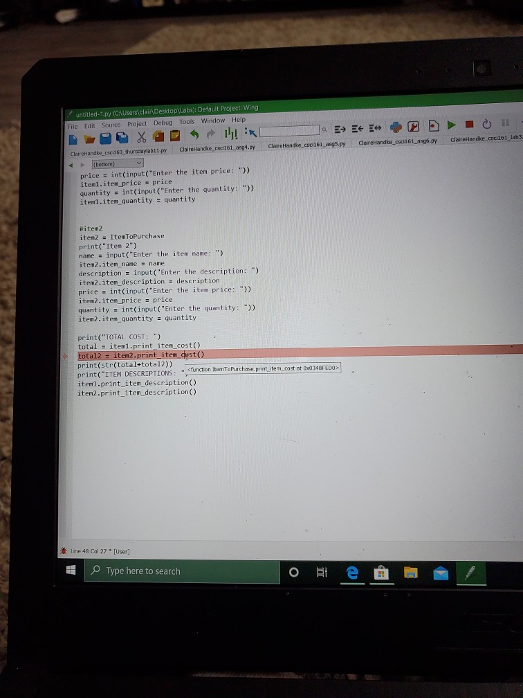Solved - class ItemToPurchase: - definit__(self): | Chegg.com